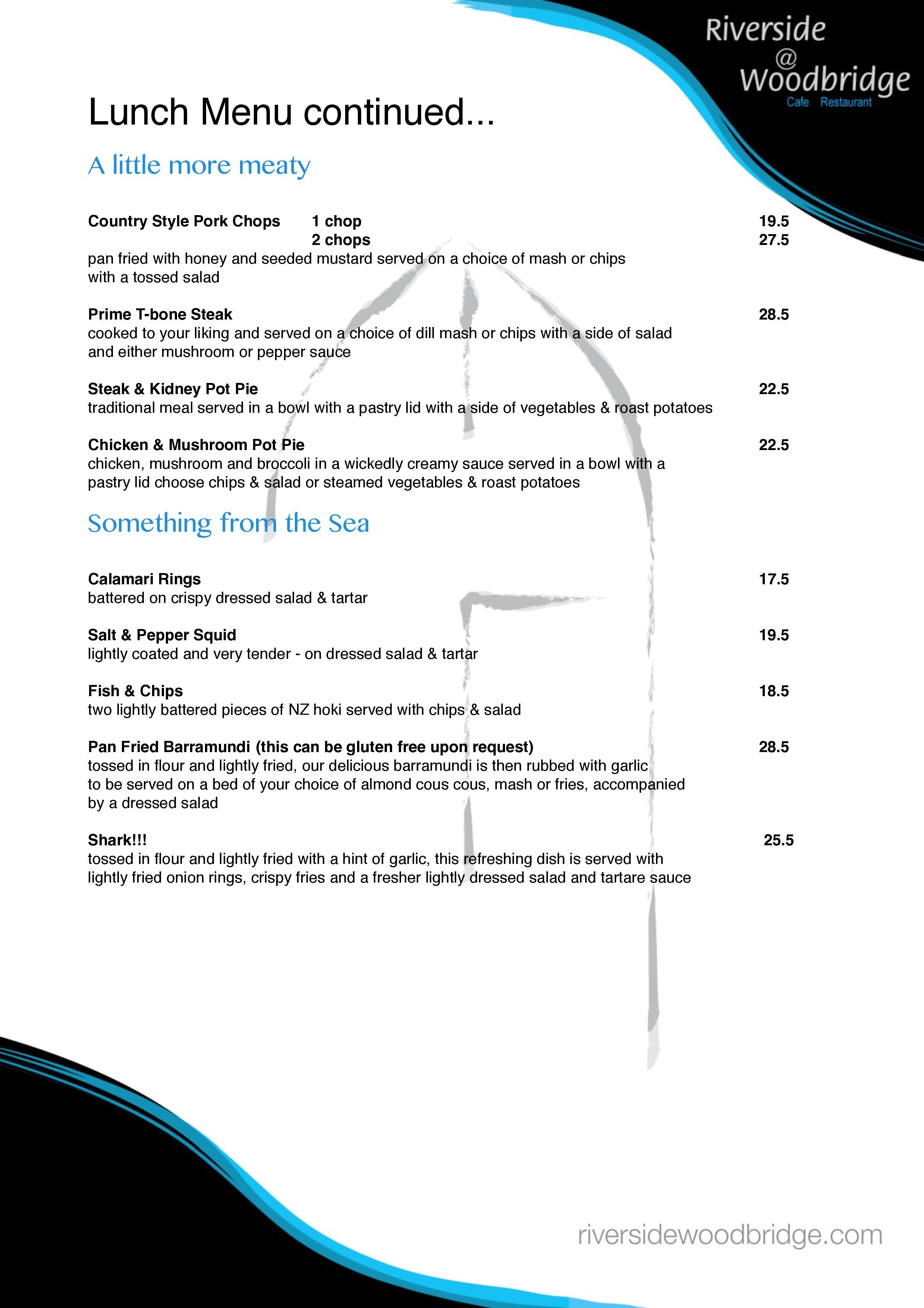 Menu at Riverside at Woodbridge cafe, Woodbridge