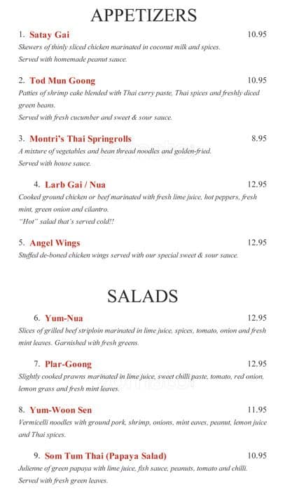 Thai Cuisine By Montri Menu, Menu for Thai Cuisine By Montri, Kitsilano ...
