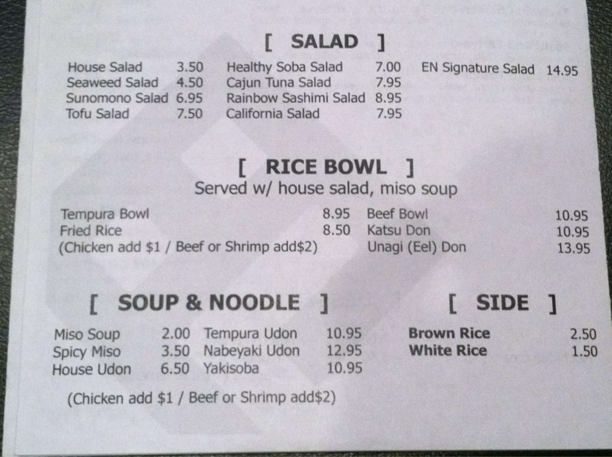 Menu at En Sushi & Robata Grill restaurant, Henderson