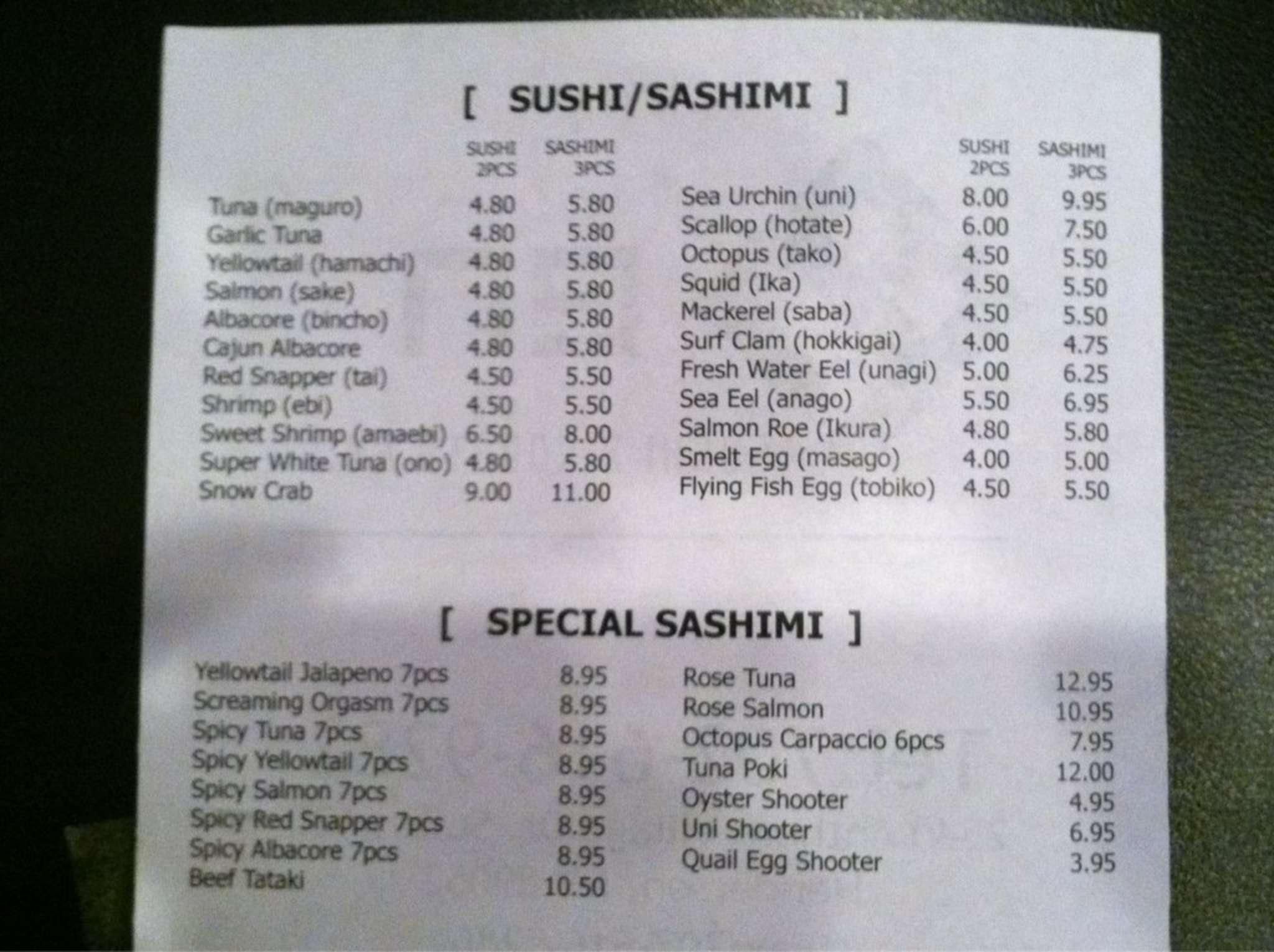 Menu at En Sushi & Robata Grill restaurant, Henderson