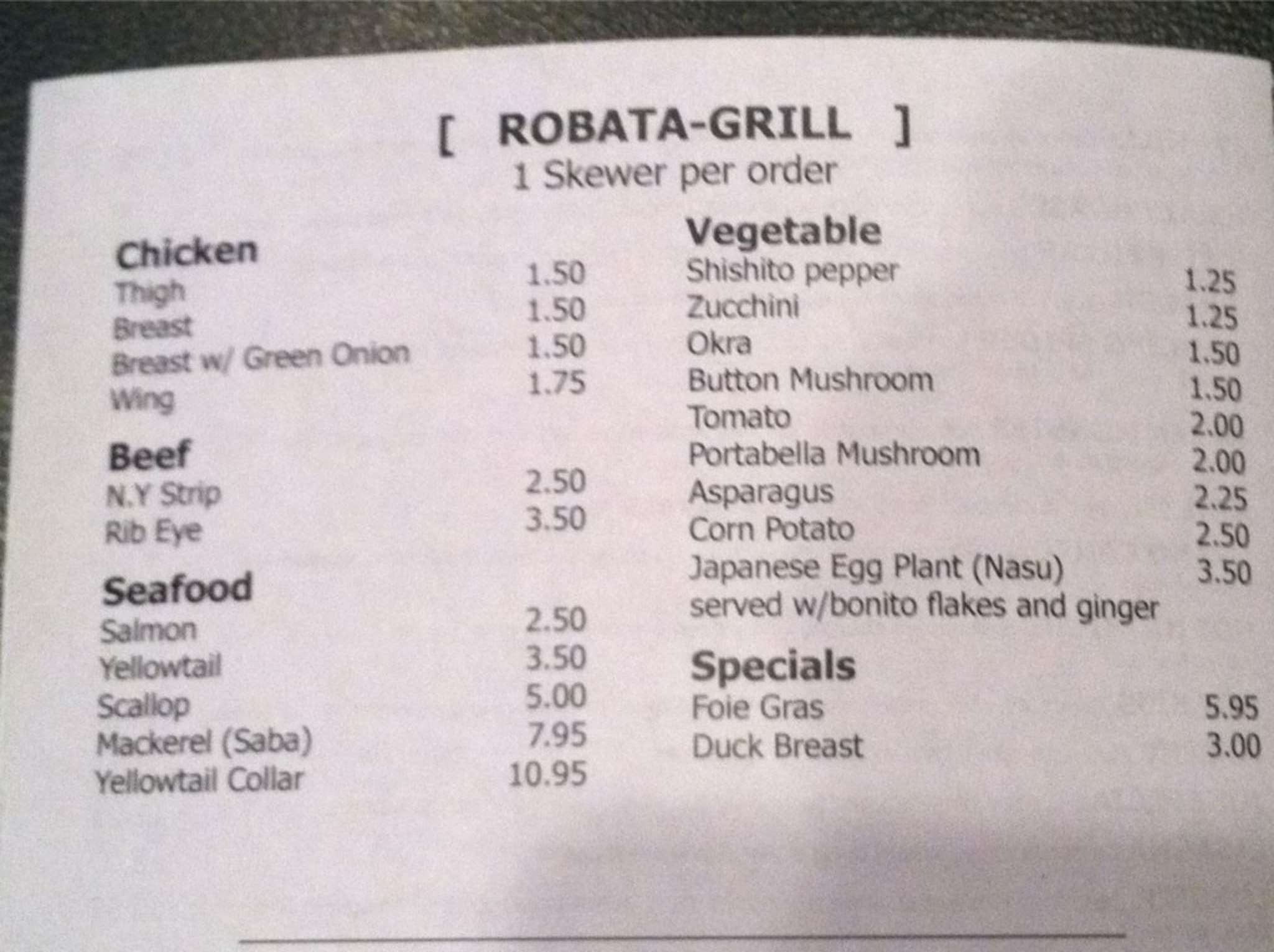 Menu at En Sushi & Robata Grill restaurant, Henderson