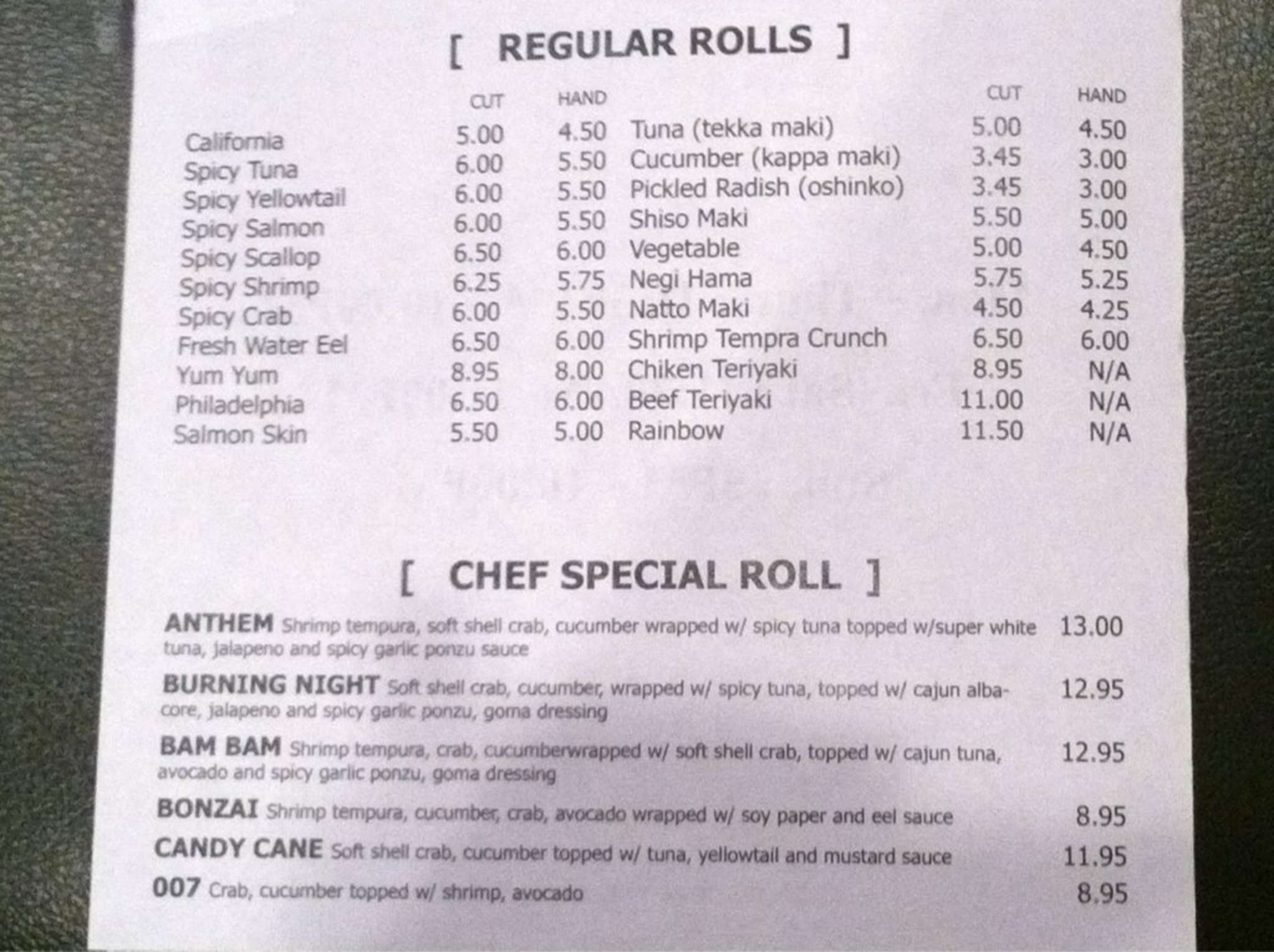 Menu at En Sushi & Robata Grill restaurant, Henderson