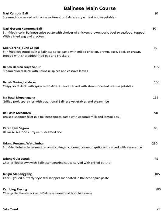 Menu at Gong Restaurant Sanur, Denpasar