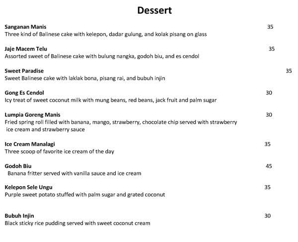 Menu at Gong Restaurant Sanur, Denpasar