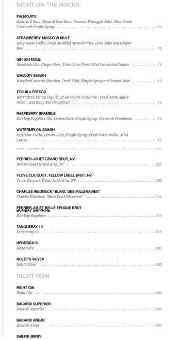 Menu at Skybar at Shore Club, Miami Beach