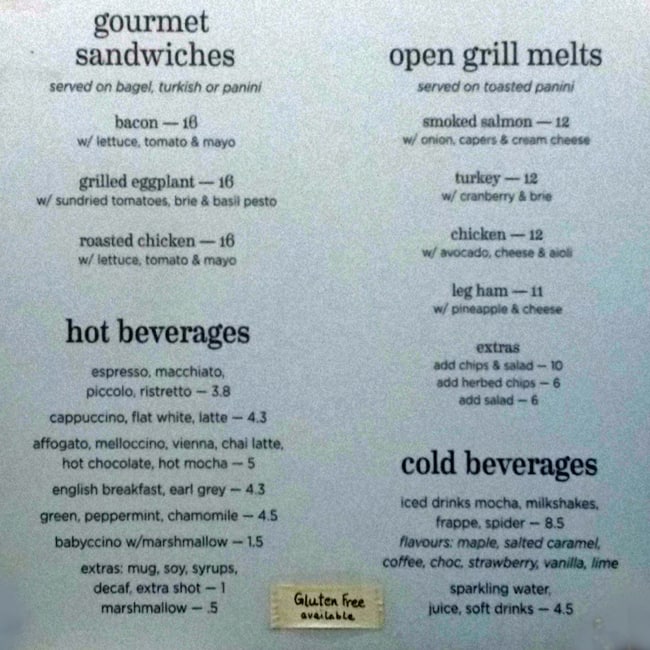 Menu at Maple cafe, Chermside