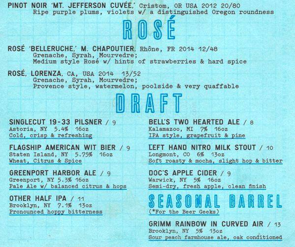 Menu at The Vine pub & bar, New York City