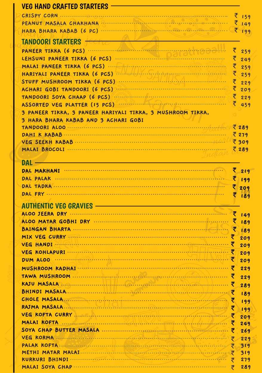 Menu of North Indian Bhukkads - NIB, Nagawara, Bangalore
