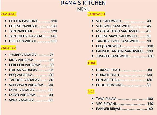 Menu at Rama's Restaurant, Thane