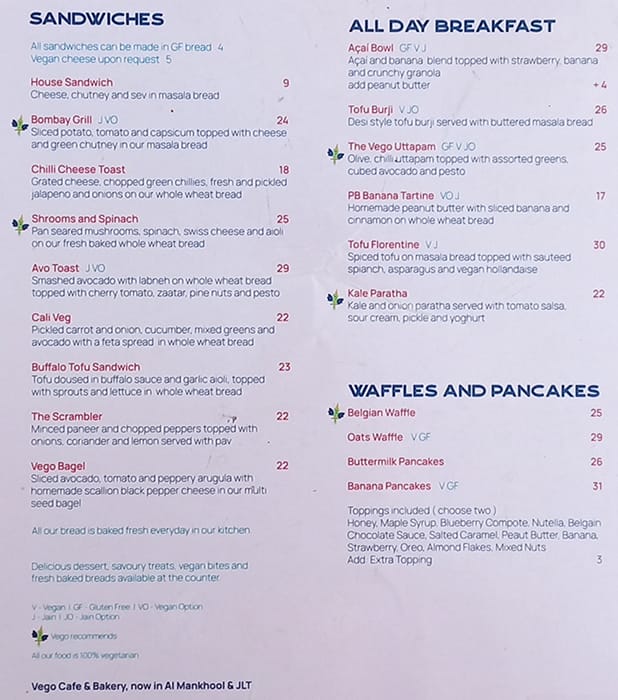 Menu of Vego Café & Confectionary, Jumeirah Lake Towers (JLT), Dubai
