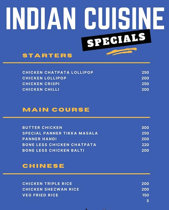 Menu of Indian Cuisine, Chandivali, Mumbai