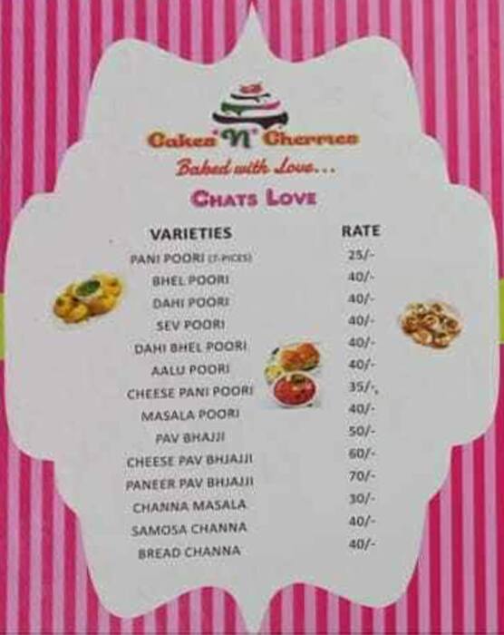 Menu of Cakes 'N' Cherries, Anna Nagar West, Chennai
