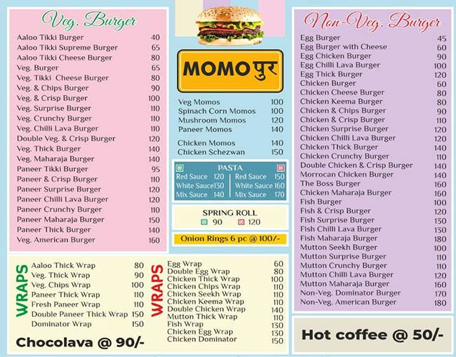Menu of Burger Hub, Dera Bassi, Zirakpur