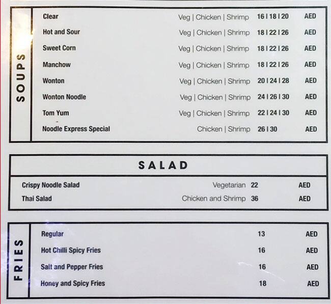 Menu at Noodle Express Food Court restaurant, Dubai