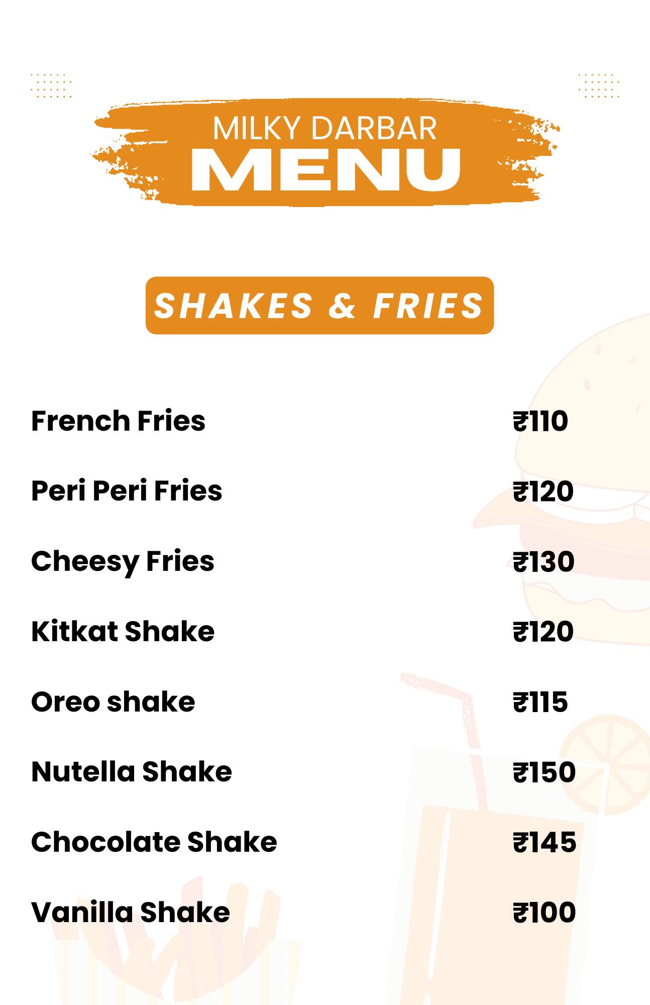 Menu of Milky Darbar, Byculla, Mumbai