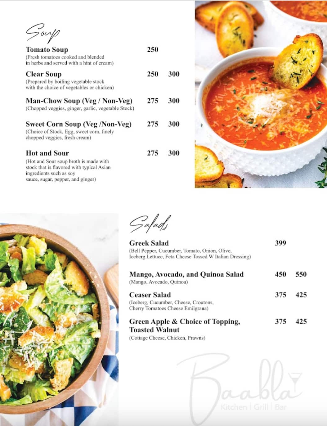 Menu of Baabla - Kitchen Grill Bar, Arambol, Goa