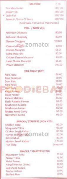 Menu at Chindian, Bengaluru