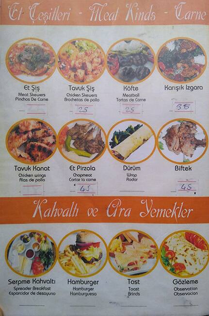 Menu at kavak Baba, Istanbul