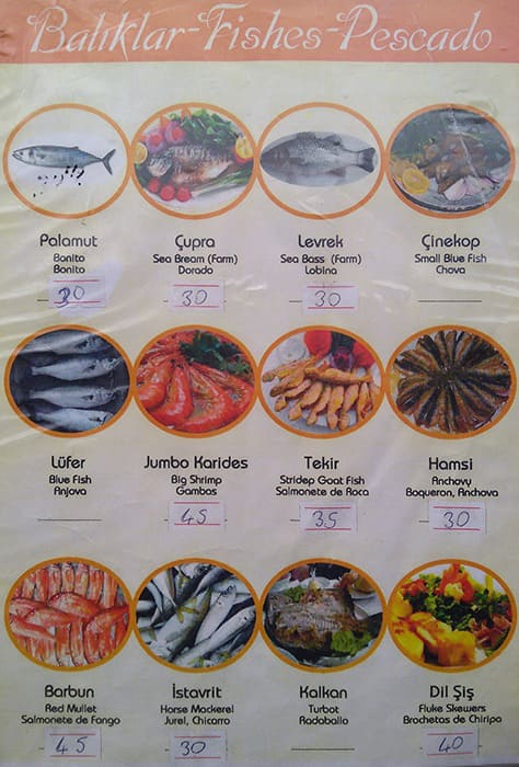 Menu at kavak Baba, Istanbul