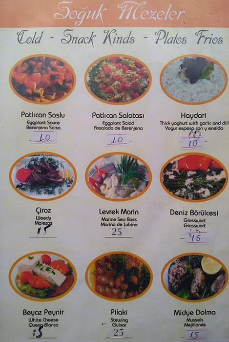 Menu at kavak Baba, Istanbul