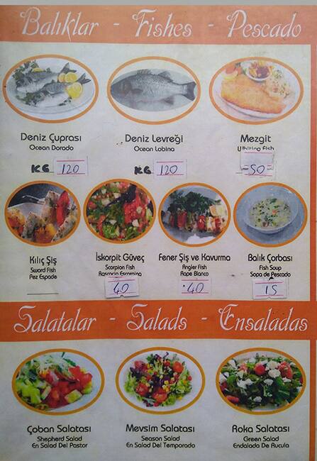 Menu at kavak Baba, Istanbul