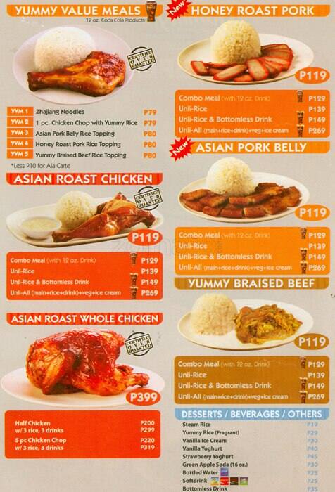 Menu at Yummy Roast restaurant, Manila, SM City Manila