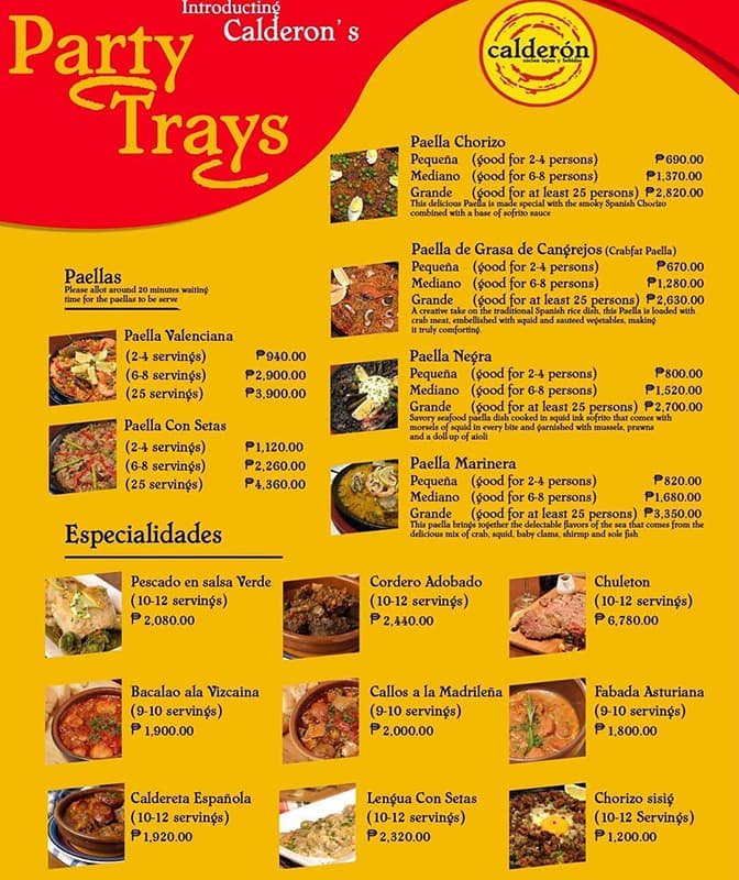 Menu at Calderon restaurant, Makati, Classica Condominium