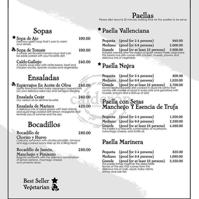 Menu at Calderon restaurant, Makati, Classica Condominium