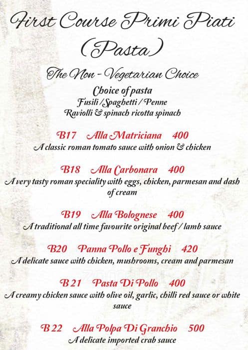 Menu at Toscana, Pune, East Avenue