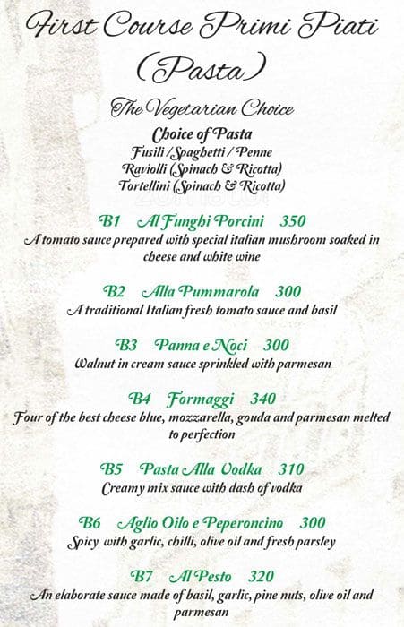 Menu at Toscana, Pune, East Avenue