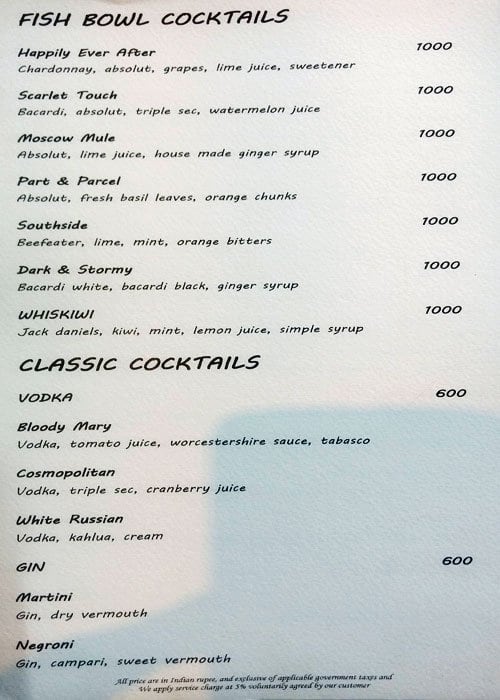 Menu at The Terrace Bar, Pune, 88 Nagar Road