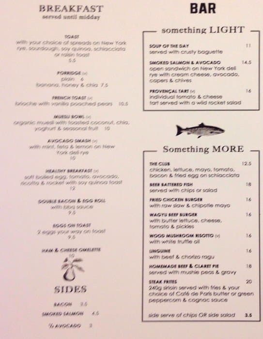 Menu at Bar One, Dawes Point, 11 Hickson Rd