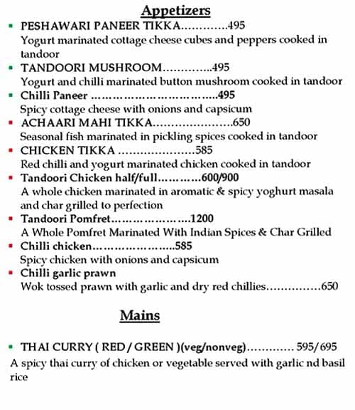 Menu at Marabella, Morjim