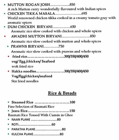 Menu at Marabella, Morjim