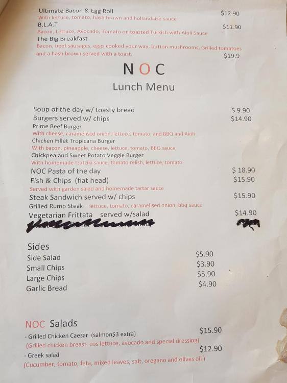 Menu at No Ordinary Cafe, Willoughby