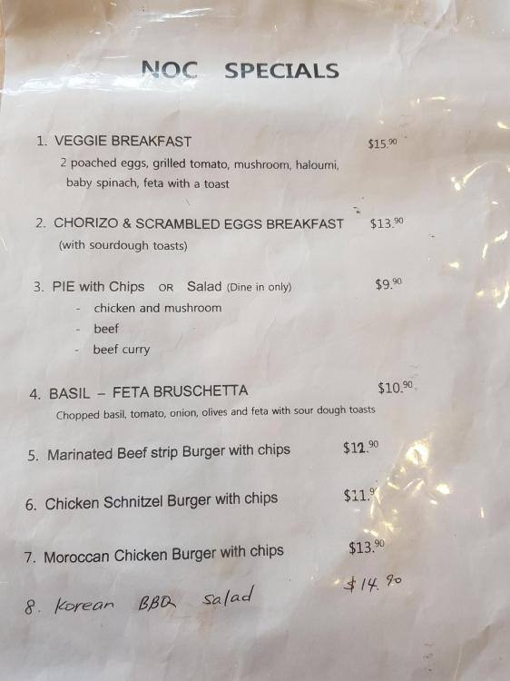 Menu at No Ordinary Cafe, Willoughby