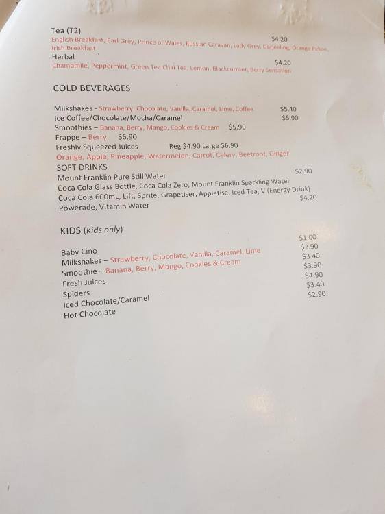 Menu at No Ordinary Cafe, Willoughby