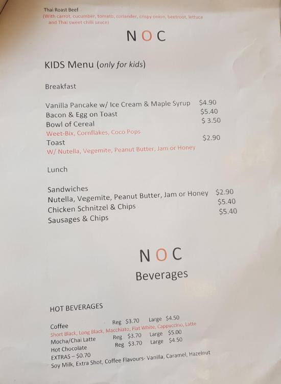 Menu at No Ordinary Cafe, Willoughby