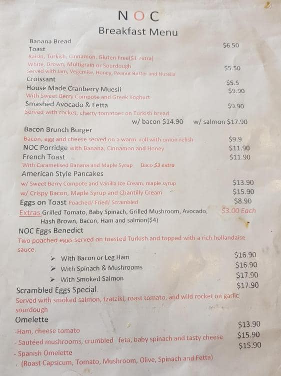 Menu at No Ordinary Cafe, Willoughby