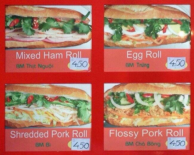 Menu at Saigon Bakery, Melbourne