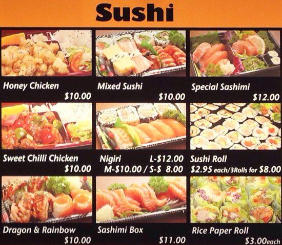 Menu at Happy World Sushi Rice restaurant, Sydney Olympic Park