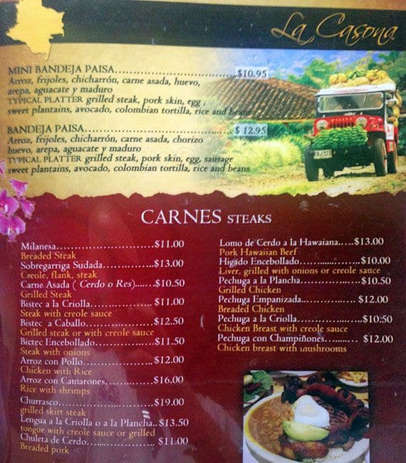 Menu at La Casona restaurant, Doraville