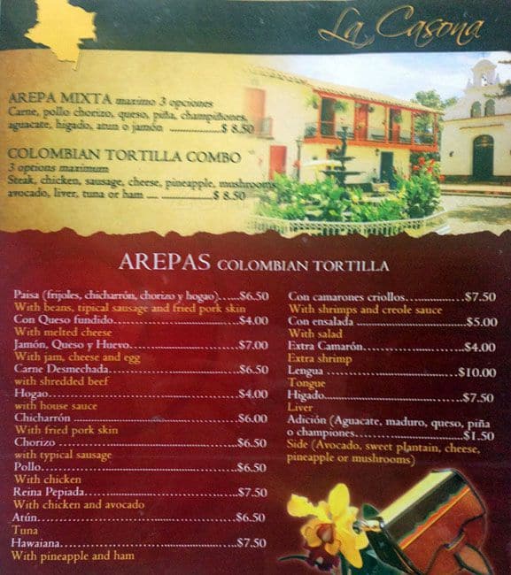Menu at La Casona restaurant, Doraville