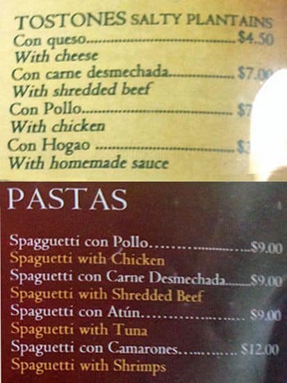 Menu at La Casona restaurant, Doraville