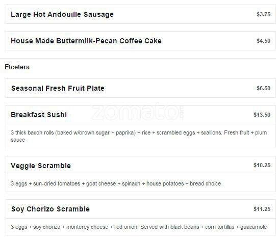 Menu at Fig Tree Cafe Pacific Beach, San Diego, Cass St