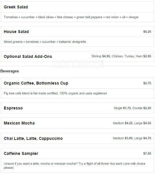 Menu at Fig Tree Cafe Pacific Beach, San Diego, Cass St