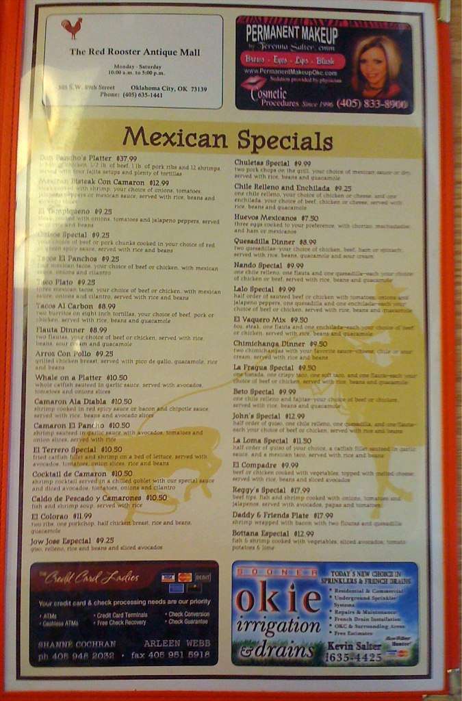 Menu at Don Chuy's Mexican Restaurant, Oklahoma City, S Western Ave