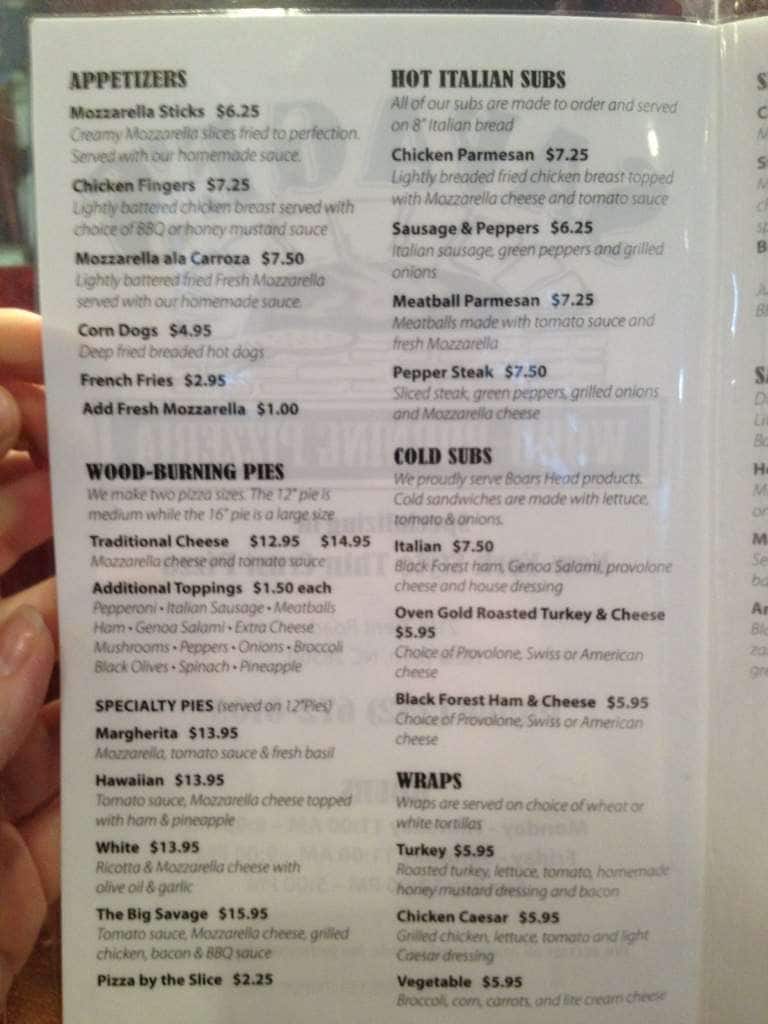 Menu at Savage's Wood Burning Pizzeria, New Bern, 303 Metcalf St