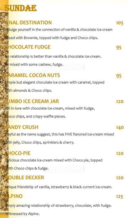 Menu at Icestone, Thane