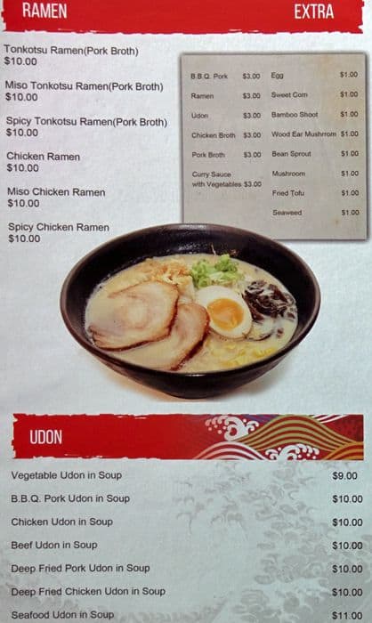 Menu at Sakata Ramen restaurant, London